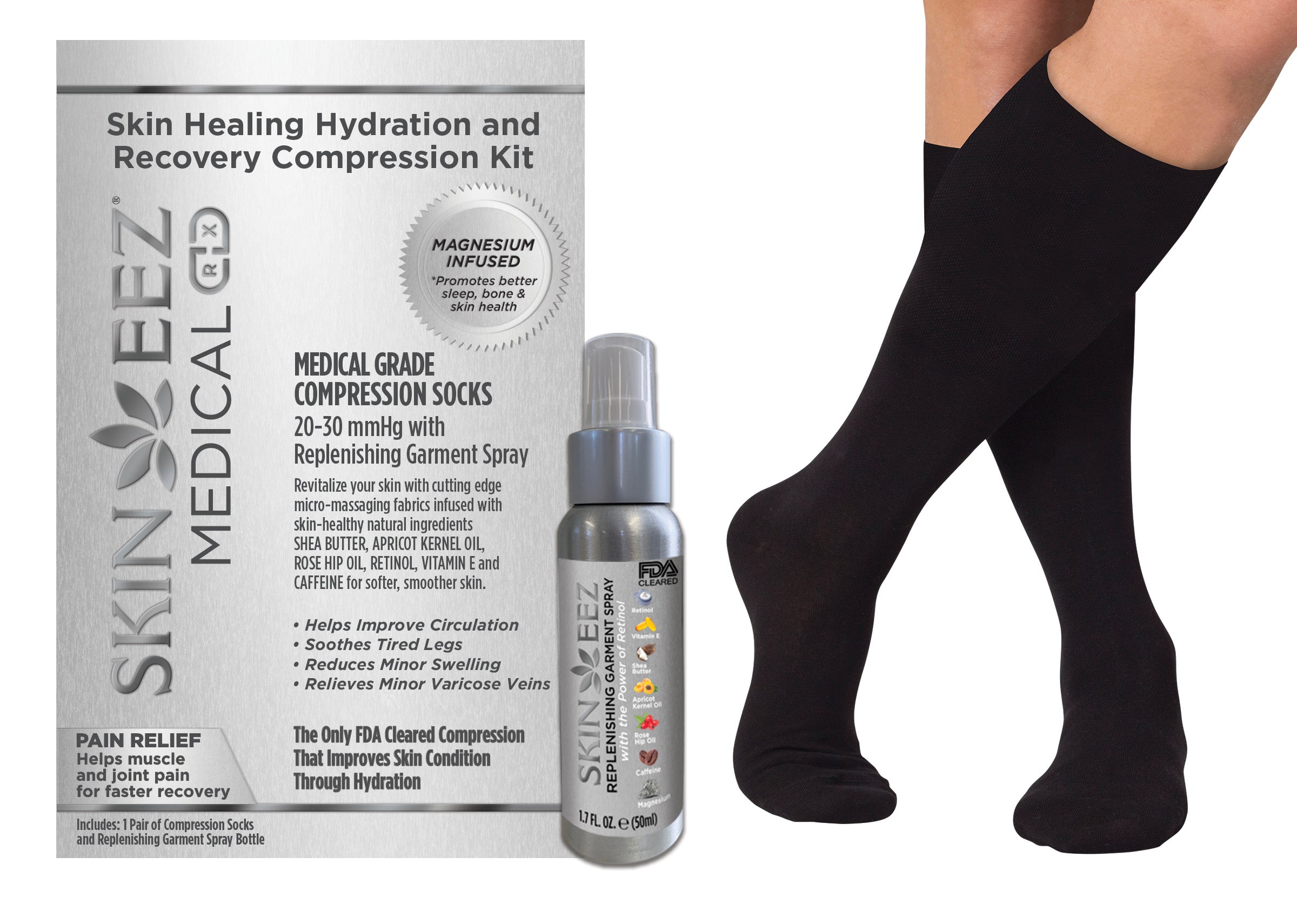 Skineez Magnesium Medical Compression Kit 20-30 mmHg and Replenishing ...